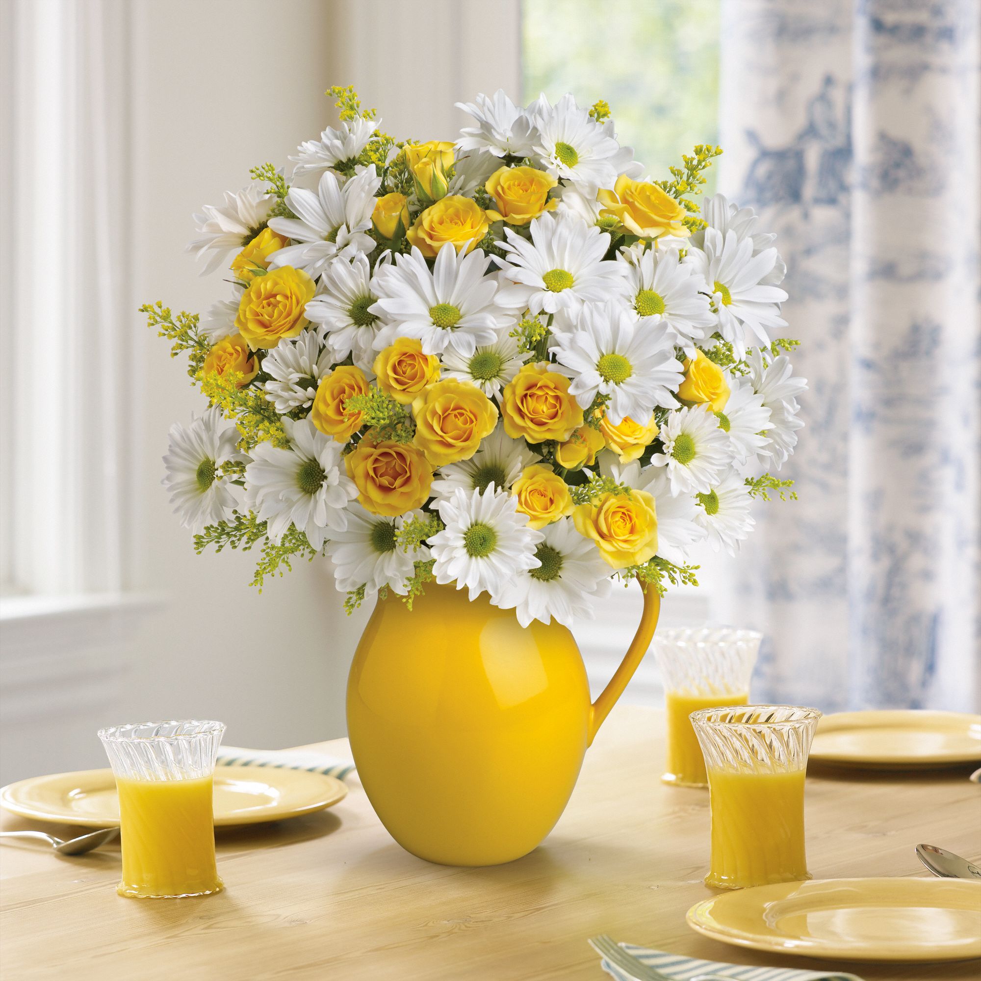 Teleflora's Sunny Day Pitcher of Daisies Flower Arrangement - Teleflora
